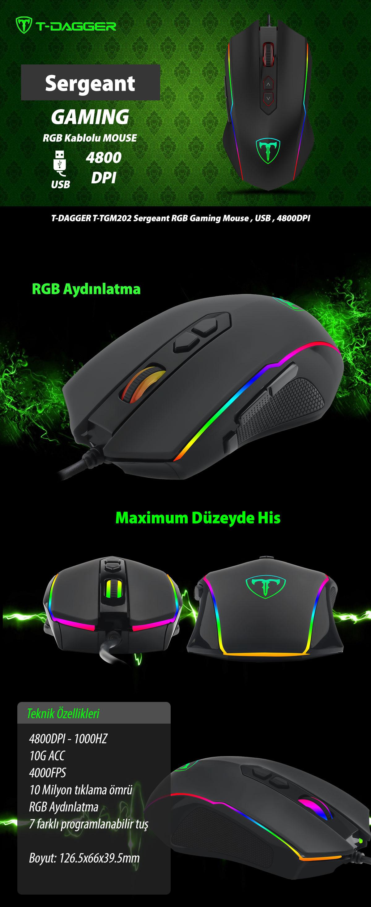 T-Dagger T-Tgm202 Sergeant RGB Gaming Mouse , Usb , 4800Dpı (Powered By ...